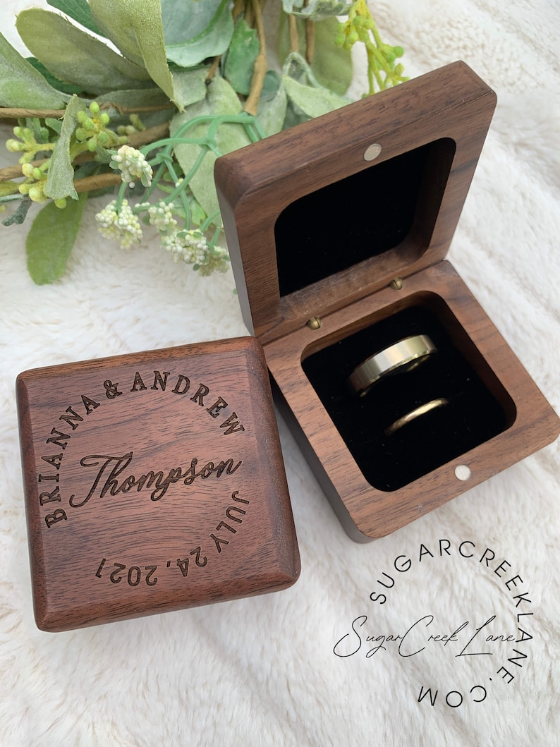 Square Double Ring Box Custom Engraved Wedding Ring Box for - Etsy