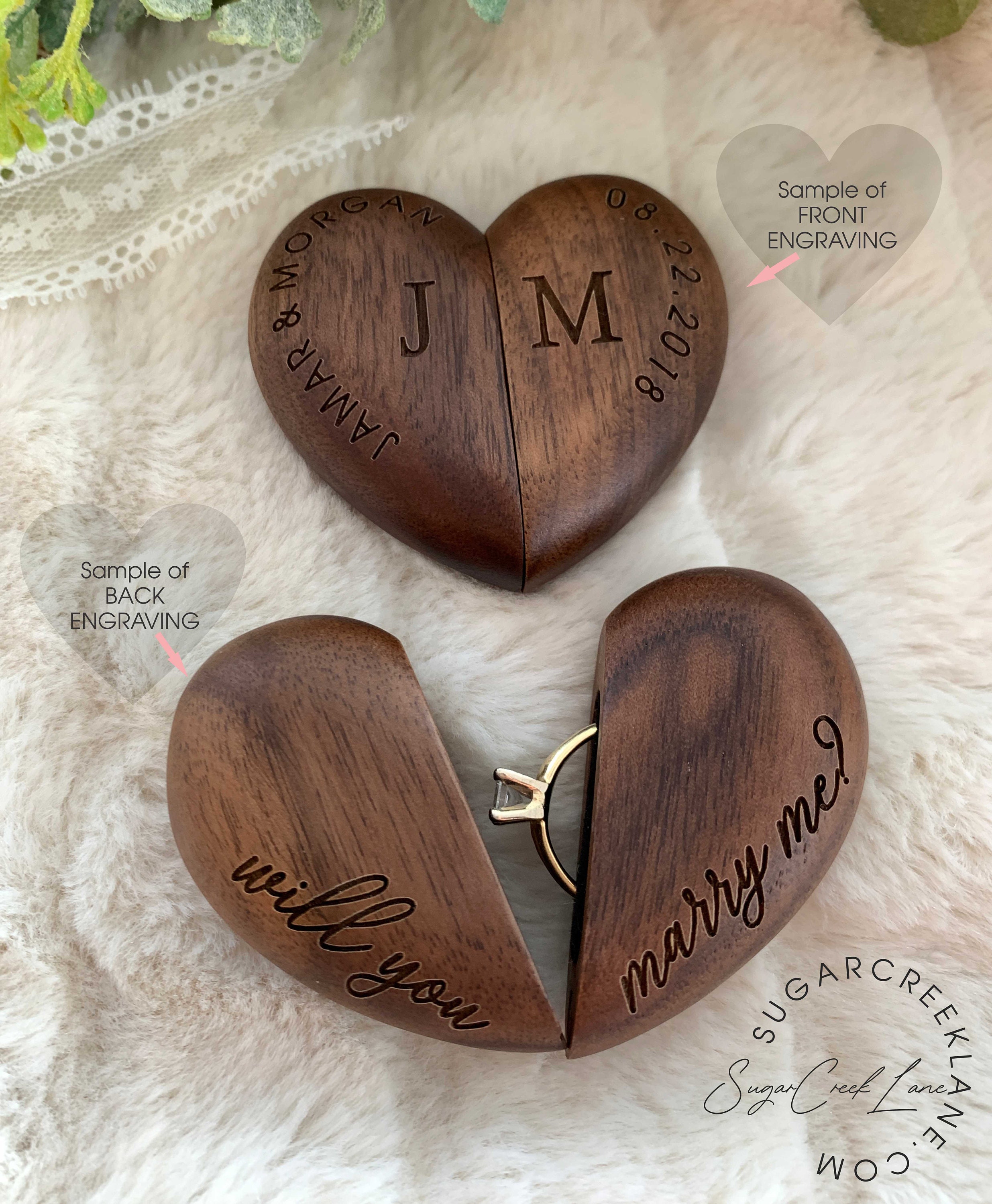 Wedding Engagement proposal Ring Box Small Custom Engraved | Etsy