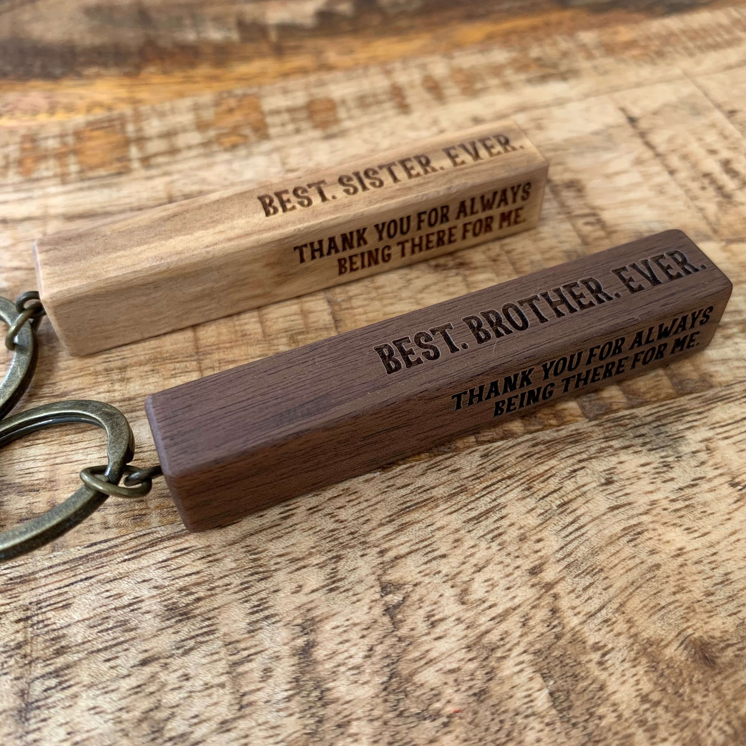 Personalized Wood Keychain Brother or Sister Christmas Gift, Wooden ...