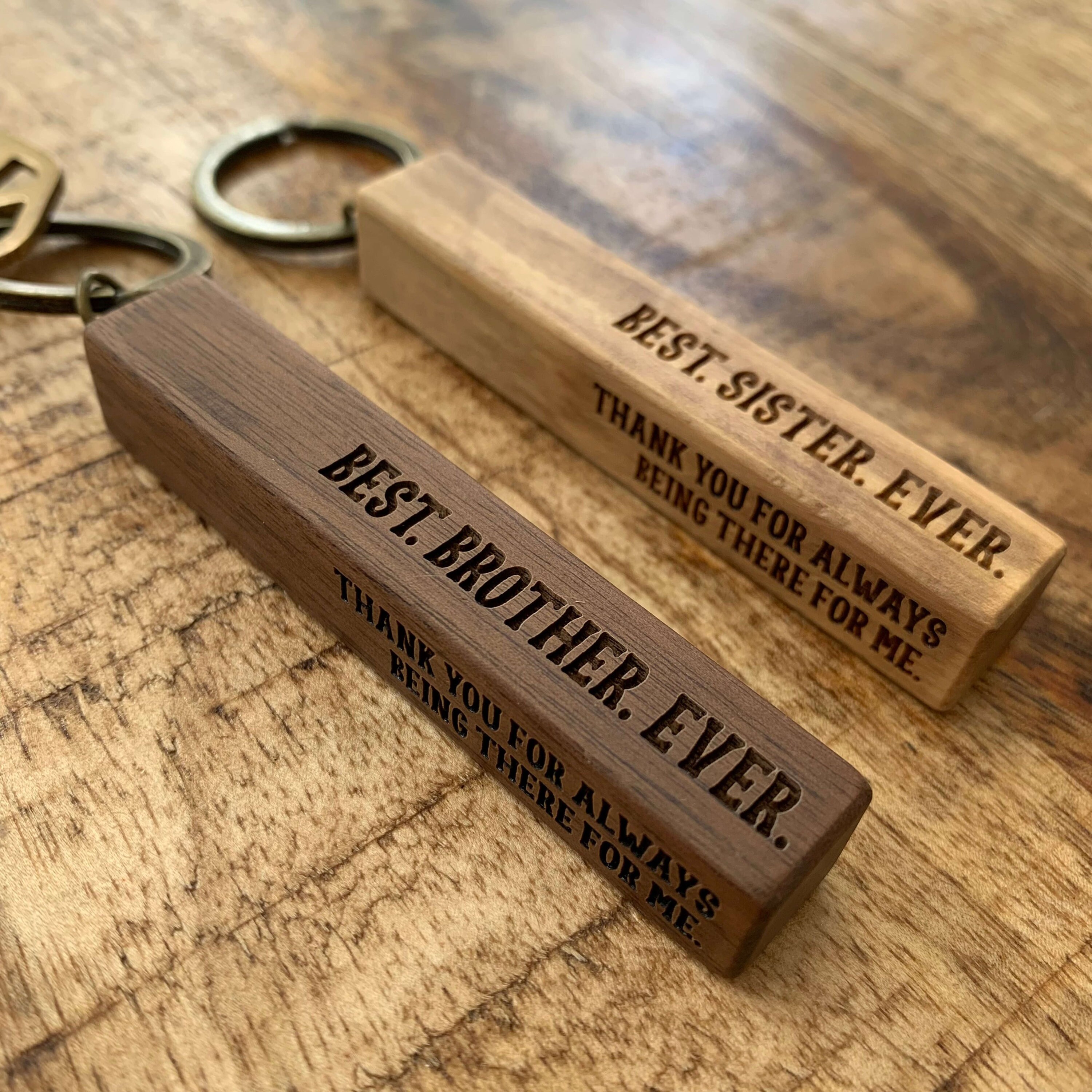 Personalized Wood Keychain Brother or Sister Christmas Gift, Wooden ...
