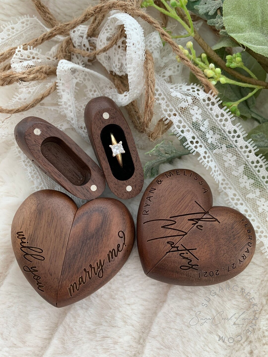 Custom Ring Box | Heart Wood Ring Box | Secret Engagement Proposal Ring ...