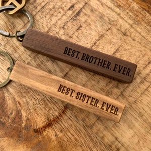 Personalized Wood Keychain Brother or Sister Christmas Gift, Wooden ...