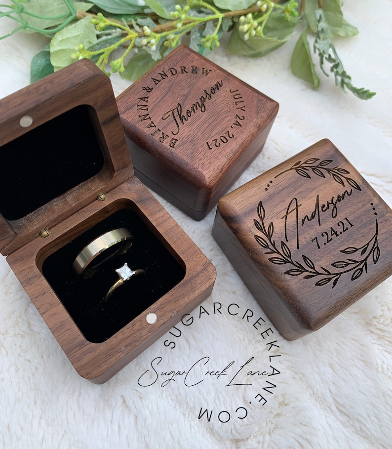 Square Double Ring Box Custom Engraved Wedding Ring Box for | Etsy