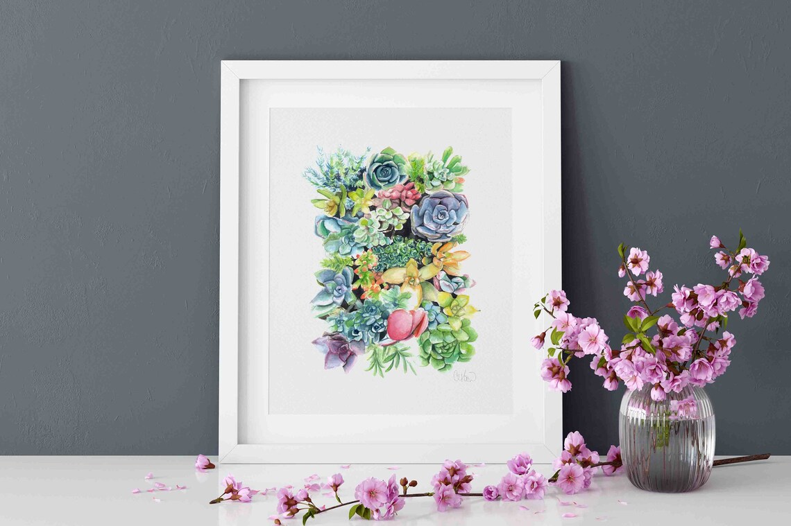 Colorful Watercolor Succulent Arrangement / Succulent Painting ...