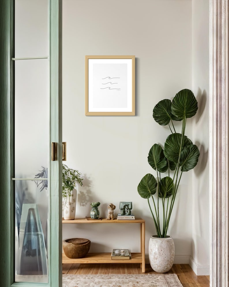 Minimalist Wave Line Drawing Poster Print – Coastal Wall Art for Surf ...