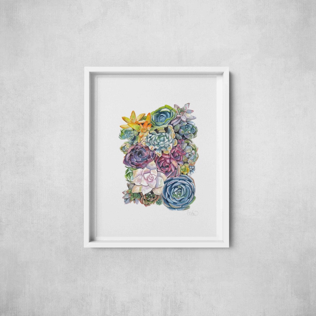 Love Succs, IV Succulent Watercolor Print Vibrant Botanical Wall Art ...