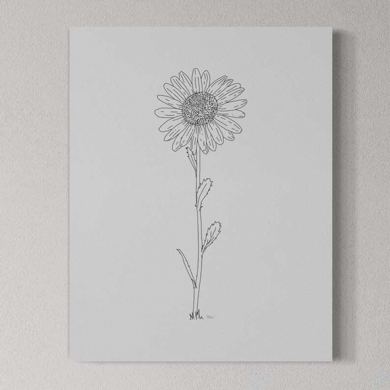Minimalist Daisy Line Drawing Print Simple Floral Wall Art for Modern ...