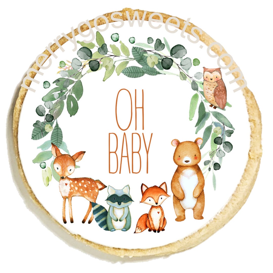 Woodland Oh Baby Animals Neutral Baby Shower Birthday 12 Cookie Favors ...