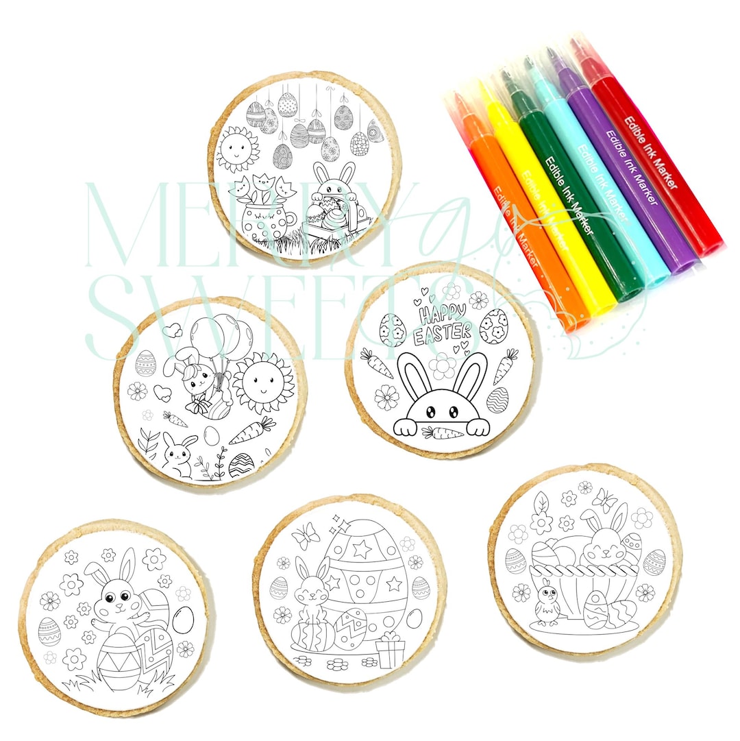 Easter Cookie Coloring Kit: 6 Cookies & Edible Markers - Etsy