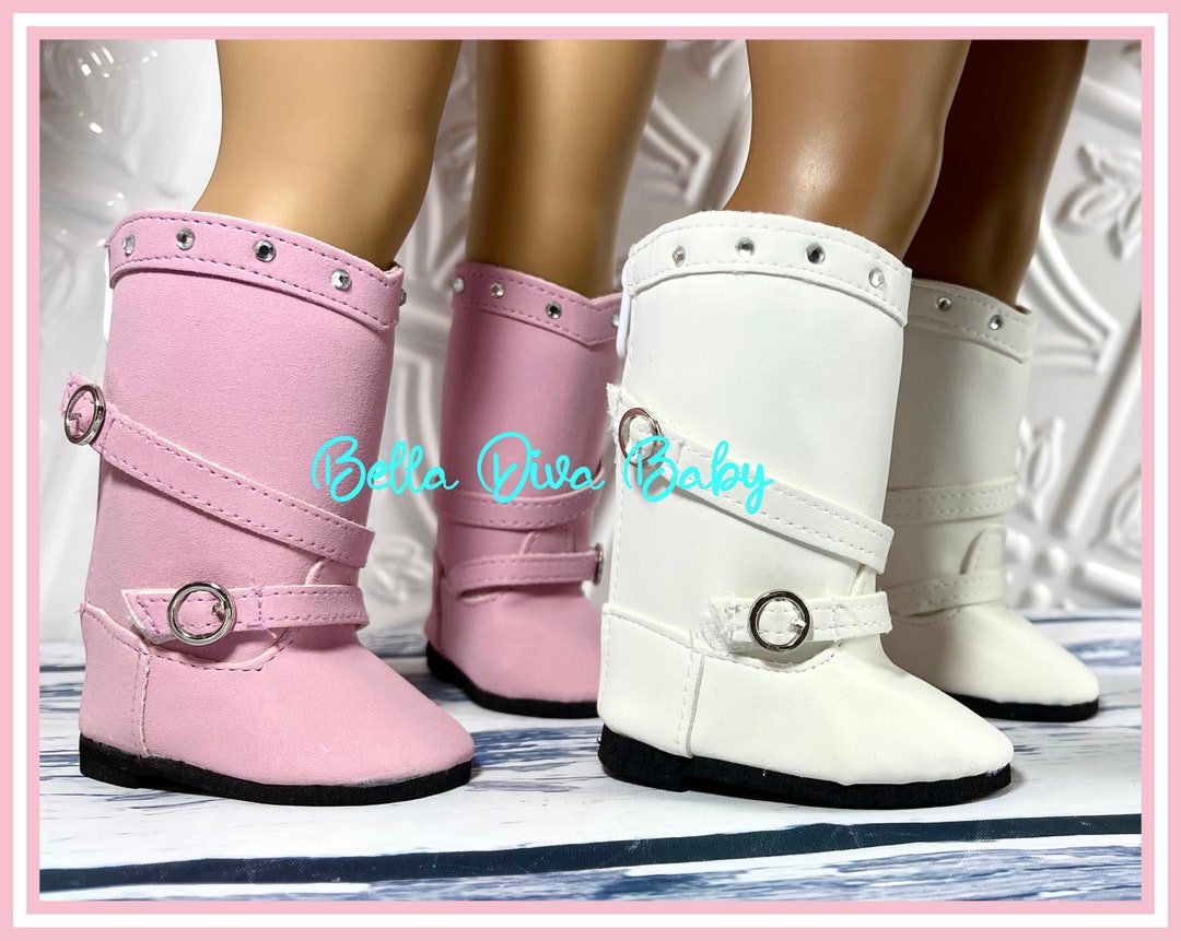 18 Girl Doll COWGIRL BOOTS With RHINESTONES White and Pink Pop Star ...
