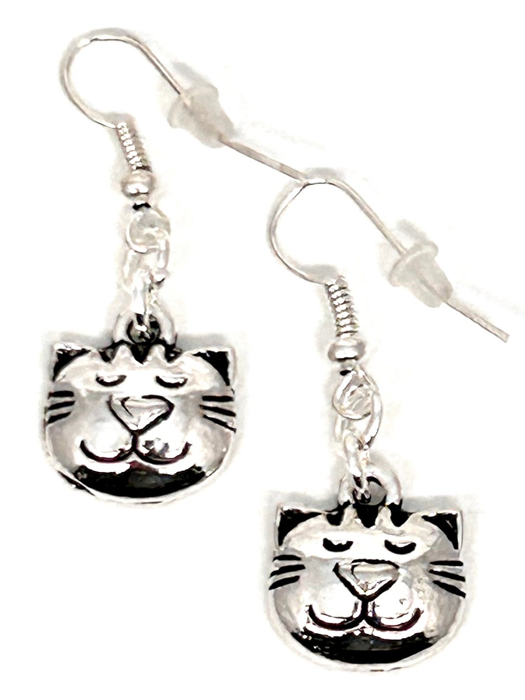 Cat Smiley Face Silver Hook Pierced Earrings so Adorable! - Etsy
