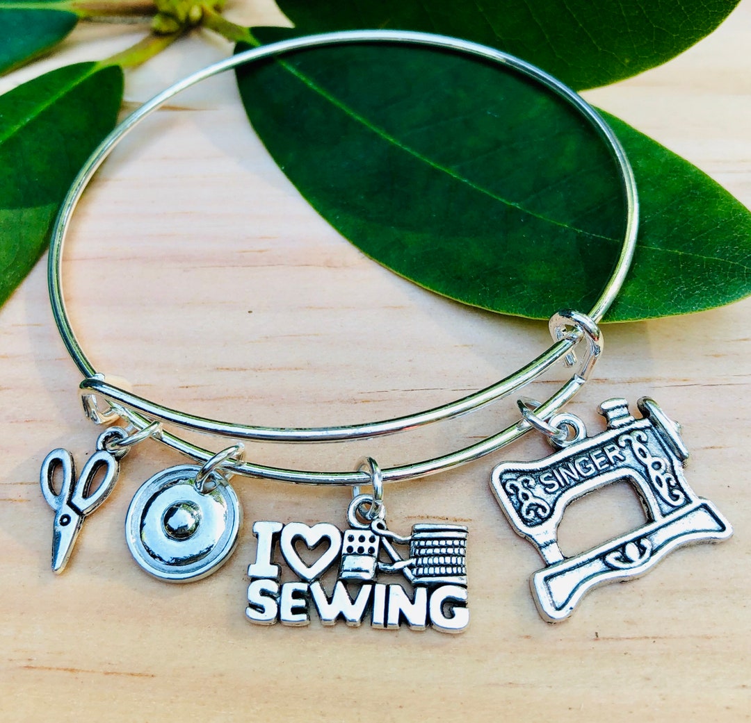 I Love Sewing With Singer Sewing Machine Scissors Snap Silver Charms ...