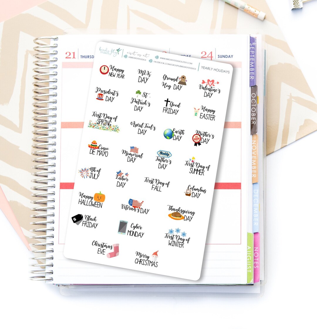 Yearly Holiday Stickers / Holiday Marker Sticker / Holidays Planner ...