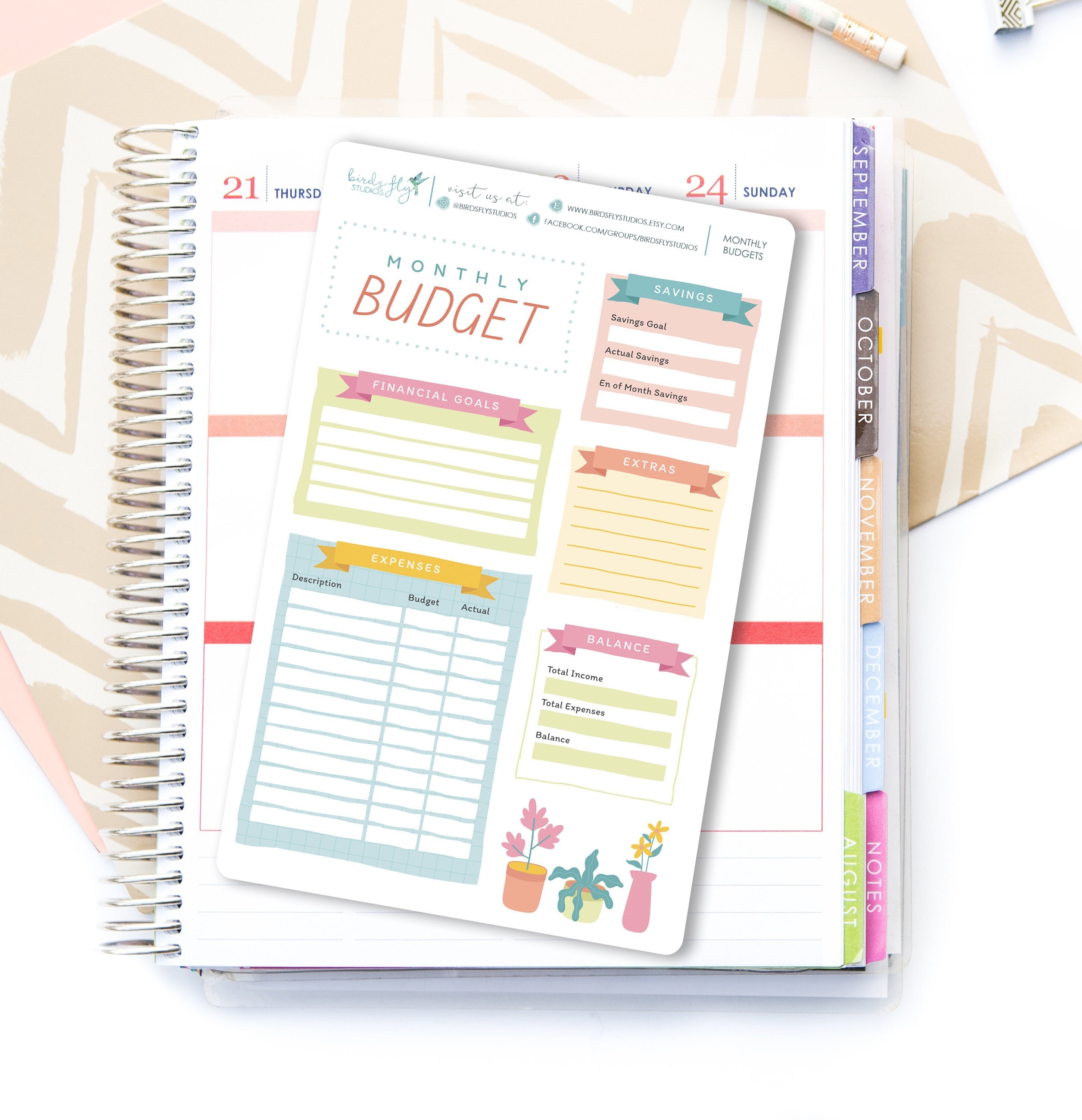 Monthly Budget Planner Stickers / Budget Tracker Note Page Stickers for ...
