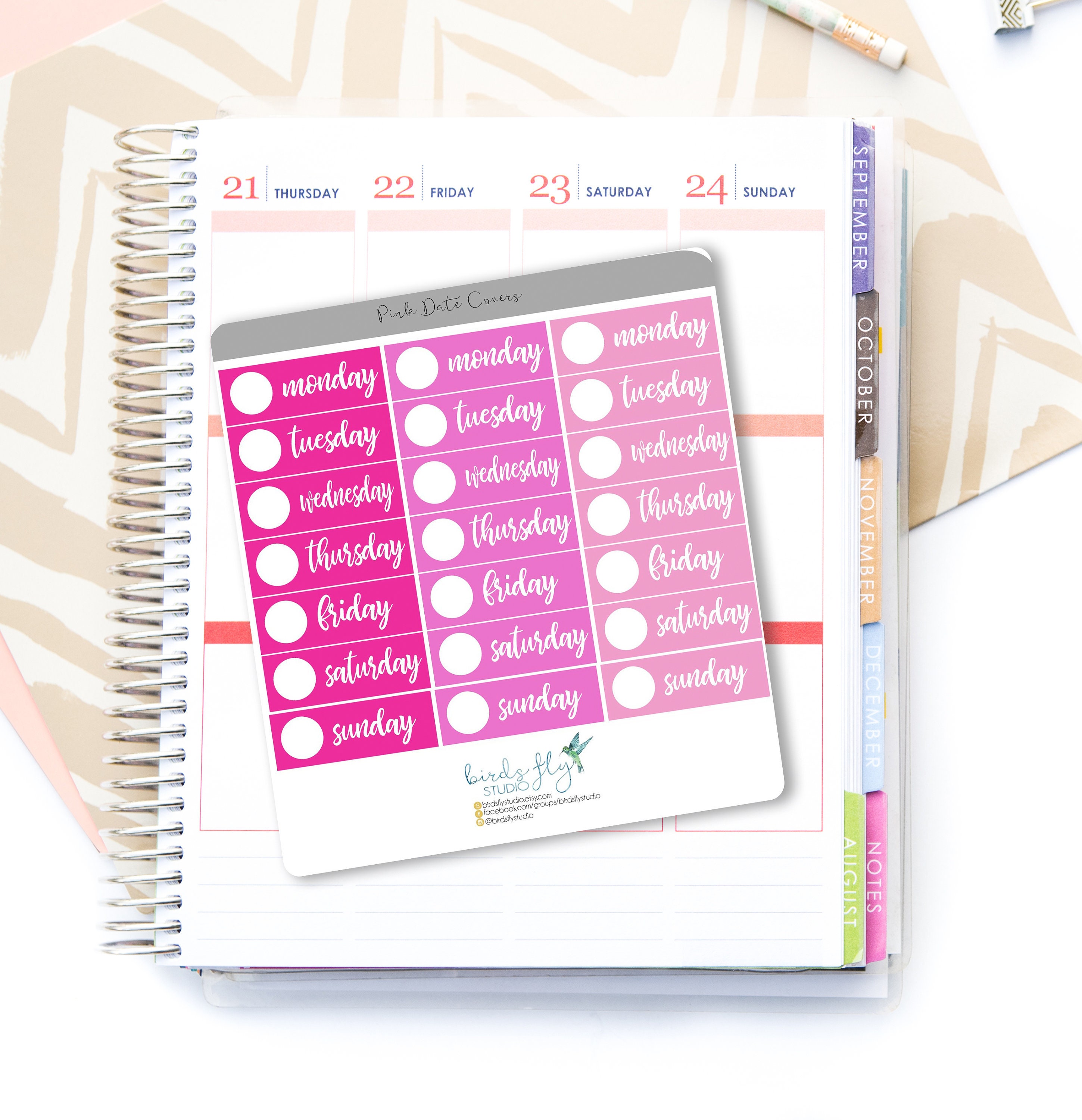 Pink Date Cover Stickers Pink Tones Date Cover Stickers for | Etsy