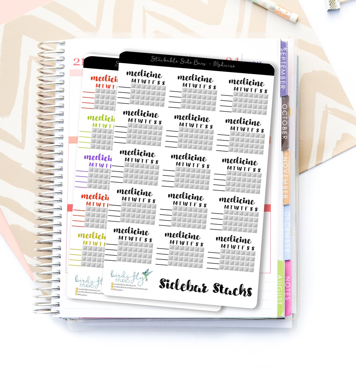 Medicine Planner Sticker Side Bar Stacks for Erin Condren - Etsy