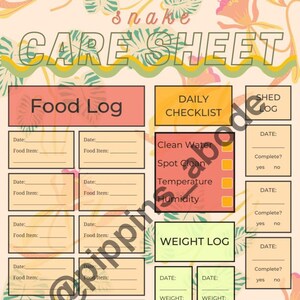 Digital Snake Meal Tracker Planner Care Sheet Shed / Weight Log - Etsy