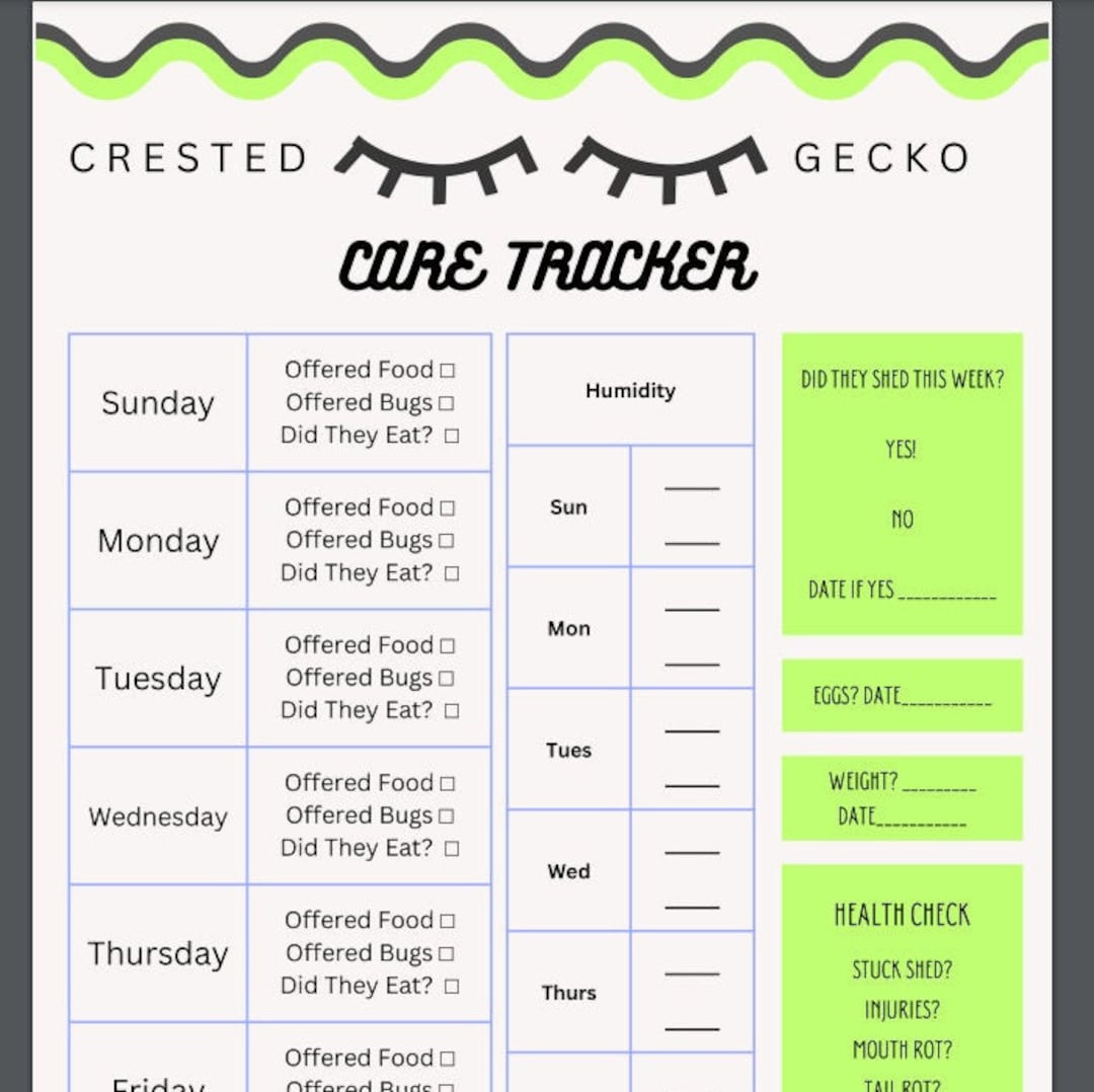 Digital Crested Gecko Care Tracker Sheet Pet Planner - Etsy