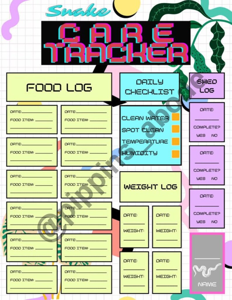 Digital Monthly Snake Care Tracker Planner Meal Care Sheet - Etsy