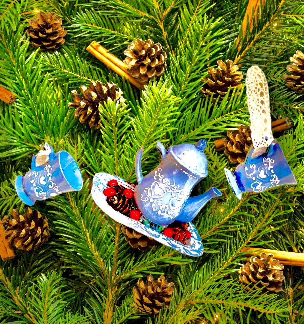 Wedgwood Inspired Hand Painted Tea Set Christmas Ornaments - Etsy