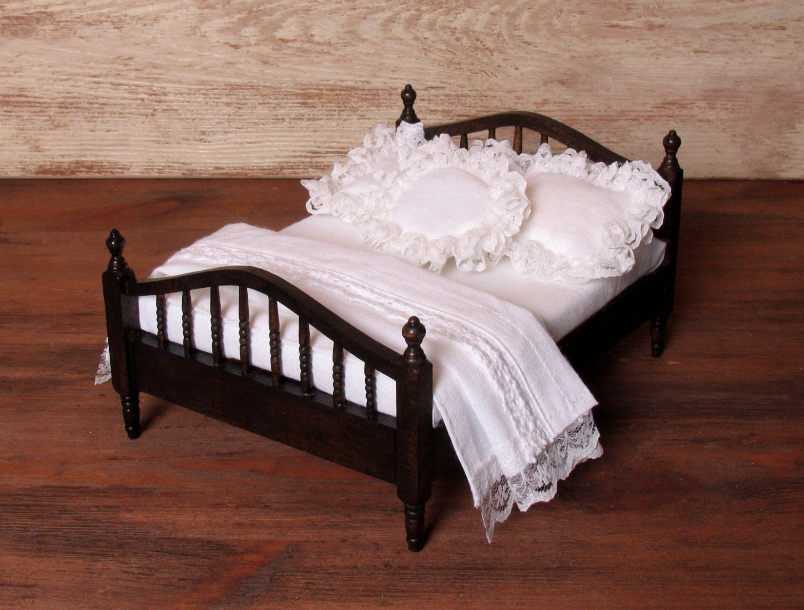 Miniature Double Bed Set in Winter Look for Your Dollhouse | Etsy