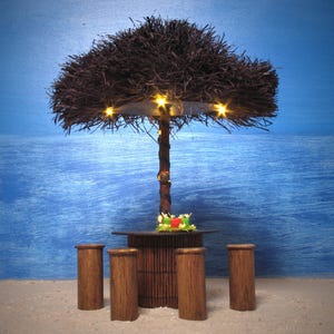 Illuminated Tropical Miniature Beach Bar Table Set for Your Dollhouse ...