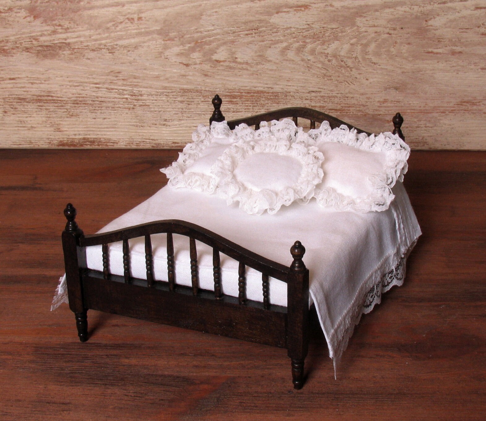 Miniature Double Bed Set in Winter Look for Your Dollhouse | Etsy