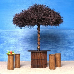 Illuminated Tropical Miniature Beach Bar Table Set for Your Dollhouse ...