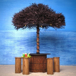 Illuminated Tropical Miniature Beach Bar Table Set for Your Dollhouse ...