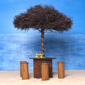 Illuminated Tropical Miniature Beach Bar Table Set for Your Dollhouse ...