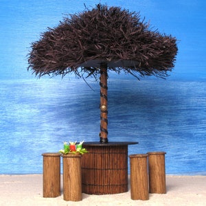 Illuminated Tropical Miniature Beach Bar Table Set for Your Dollhouse ...
