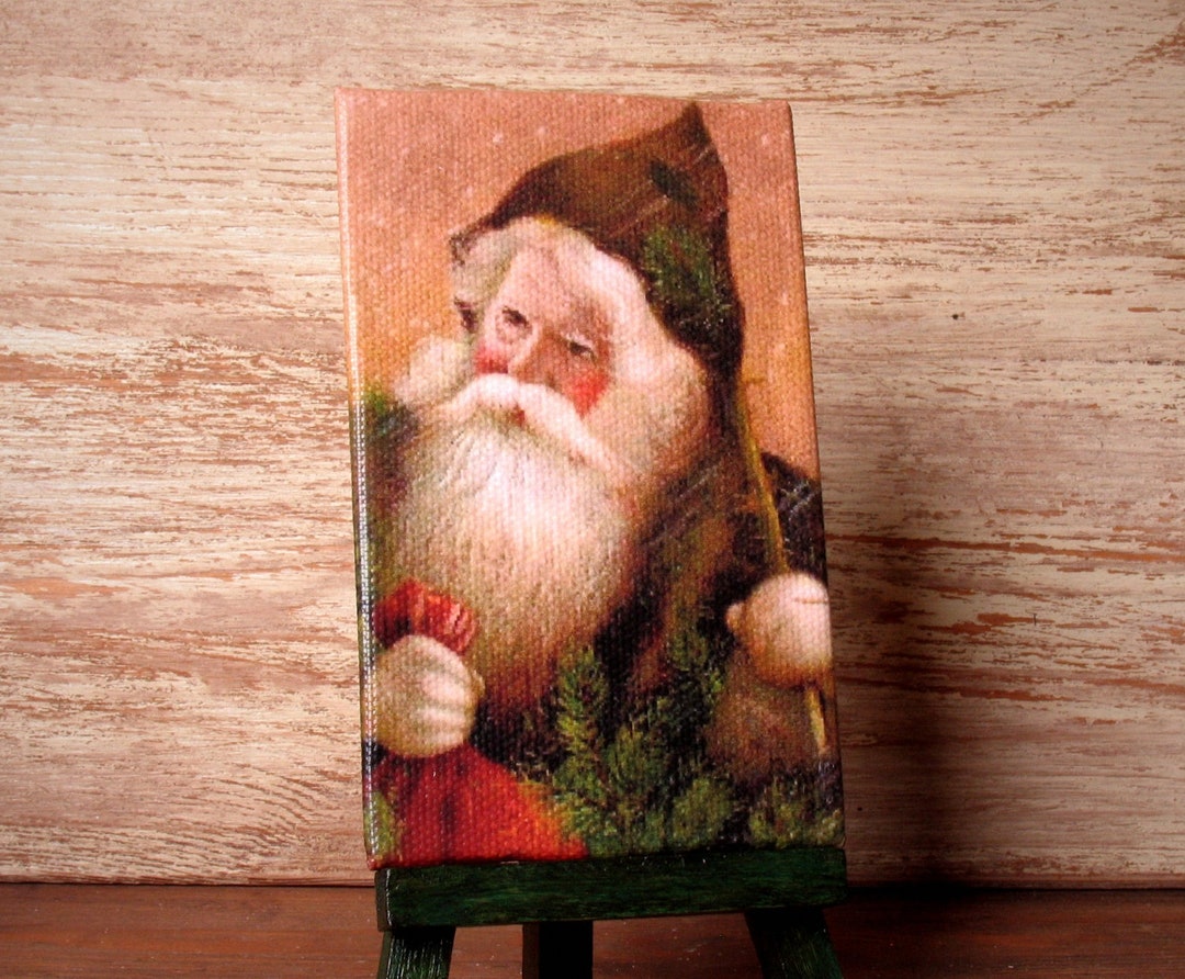 Miniature Christmas Canvas vintage Santa Claus 7 for Your Dollhouse - Etsy