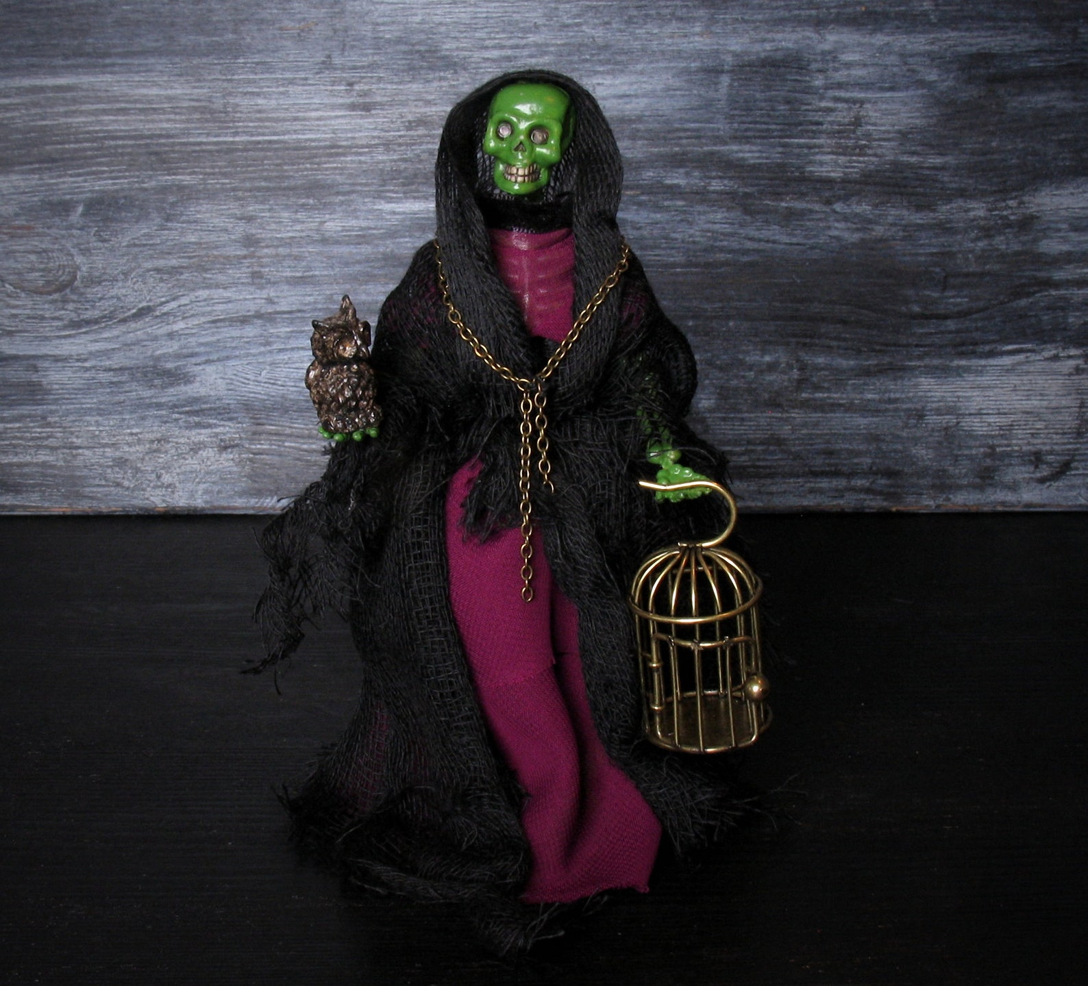 Miniature Skeleton witch With Owl for Your - Etsy