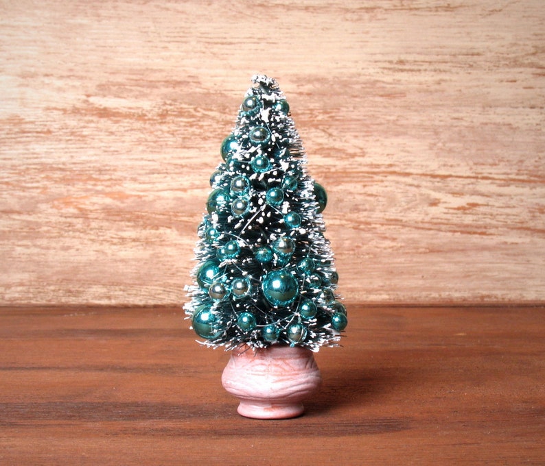 Charming Miniature Christmas Tree in Turquoise in Crock for - Etsy