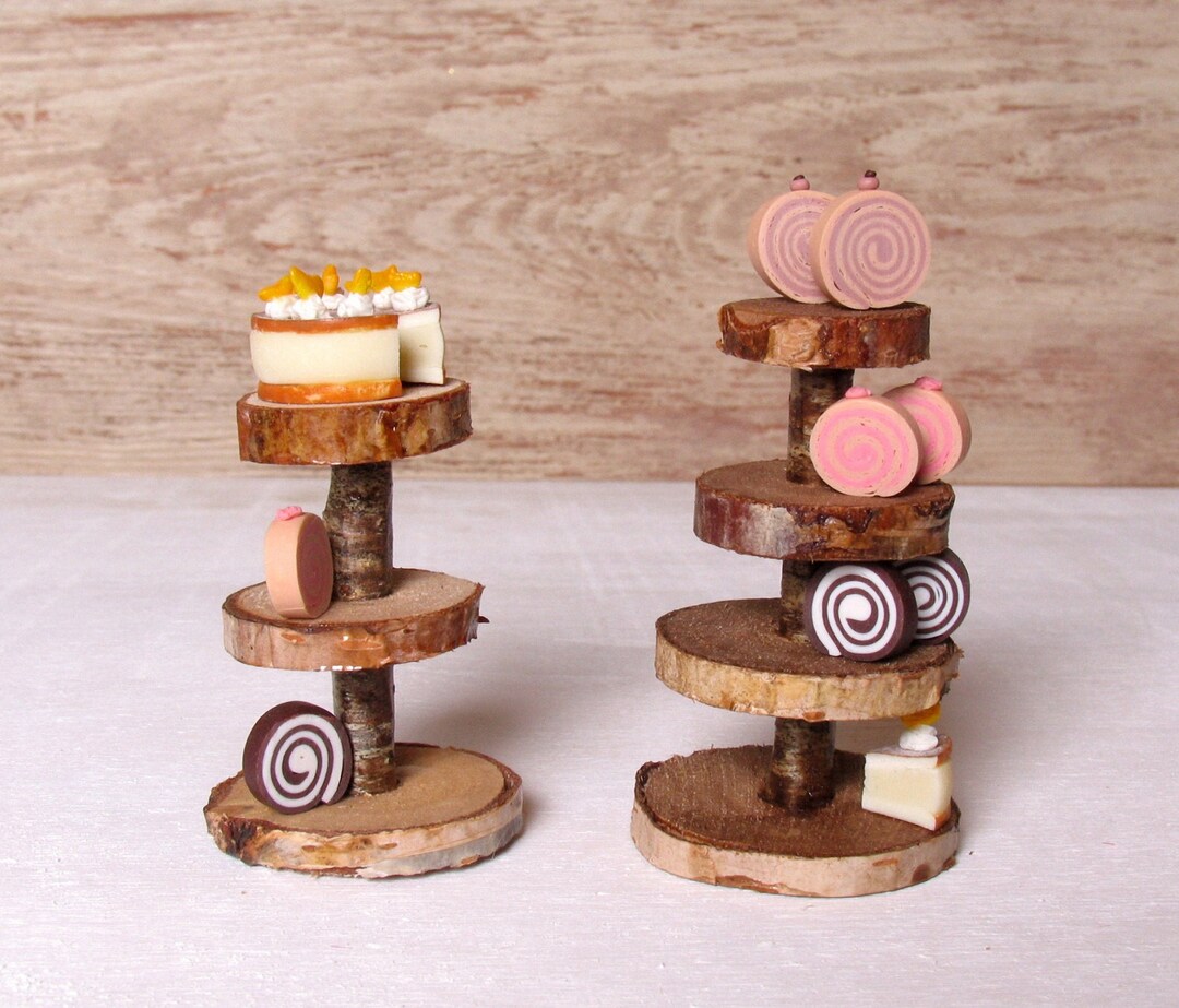 Rustic Miniature Wooden Three-tiered Stand in Nut Brown for - Etsy