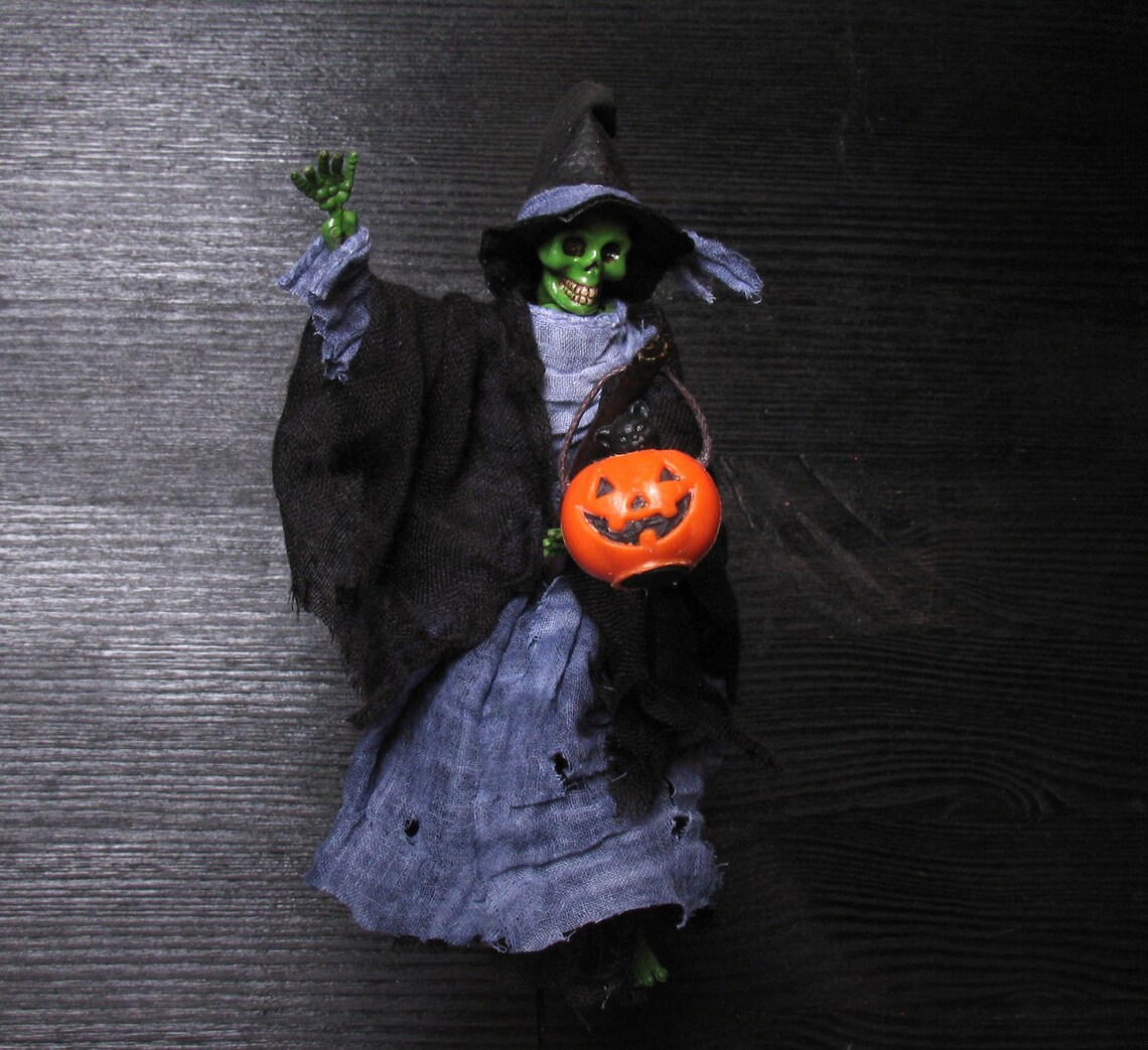Miniature Skeleton flying Trick or Treat Witch With - Etsy