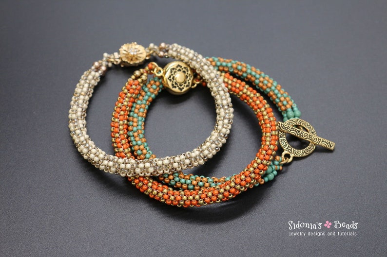 TUTORIAL Flowery Rope Peyote Bracelet - Peyote Beading Pattern - Beaded ...