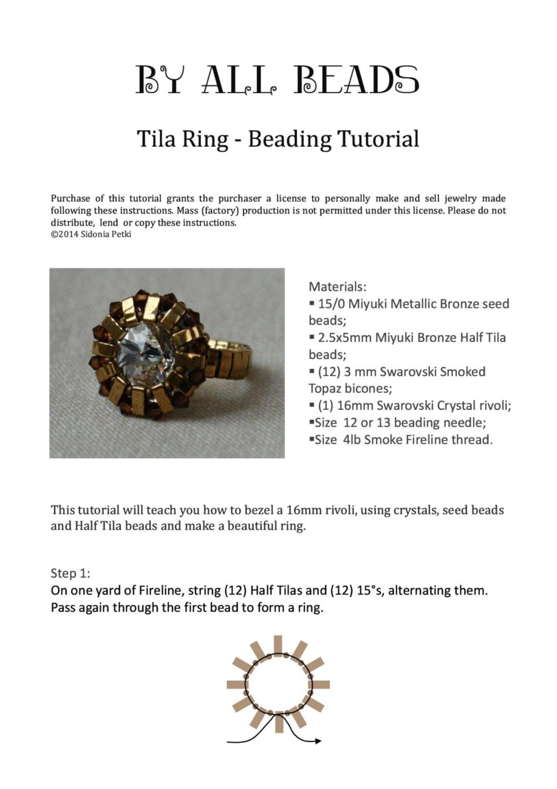 Beaded Ring Tutorial - Half Tila Ring - Half Tila Pattern - PDF Pattern ...