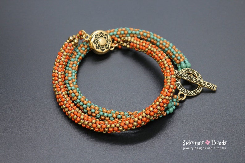 TUTORIAL Flowery Rope Peyote Bracelet - Peyote Beading Pattern - Beaded ...
