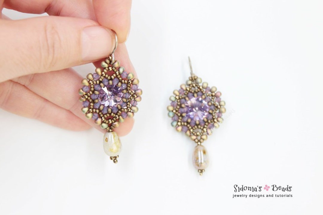 Bezeled Rivolis Earrings Pattern TUTORIAL - 12mm Rivolis, Seed Beads ...