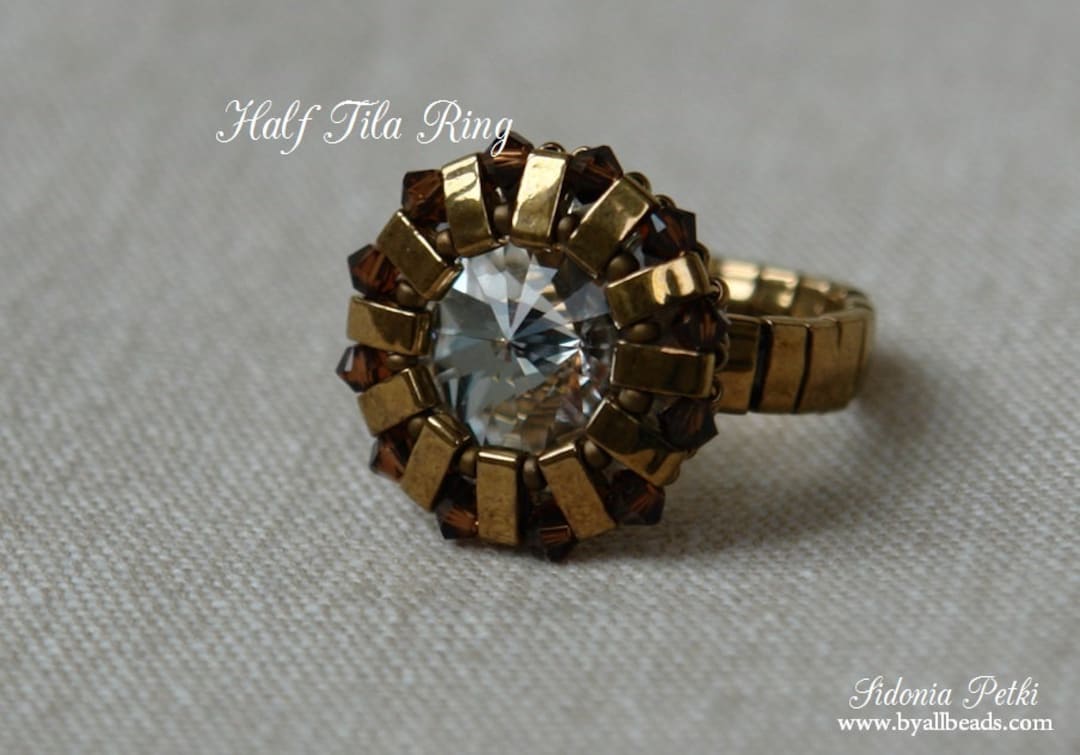 Beaded Ring Tutorial - Half Tila Ring - Half Tila Pattern - PDF Pattern ...