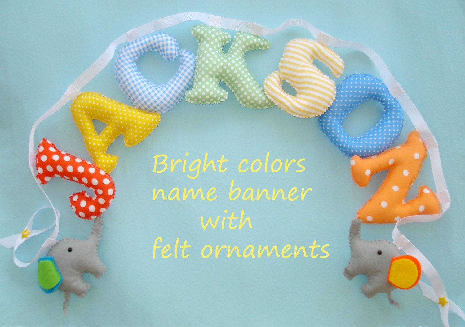 Name Banner, Fabric Letters, Bright Colors Name Banner, Yellow,orange ...