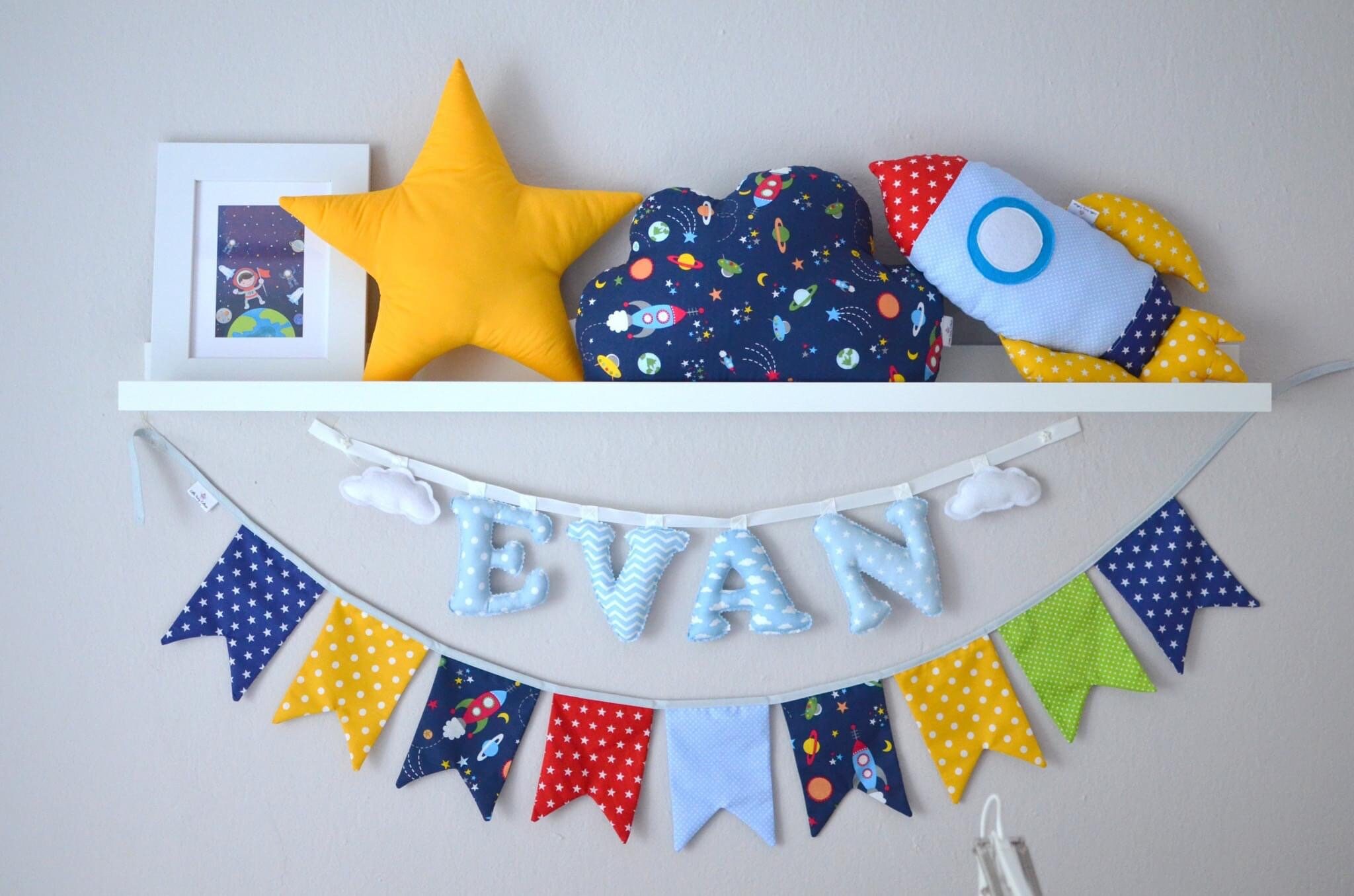 Name Sign,name Banner,baby Blue ,boy Name Wall Art,fabric Letters With ...