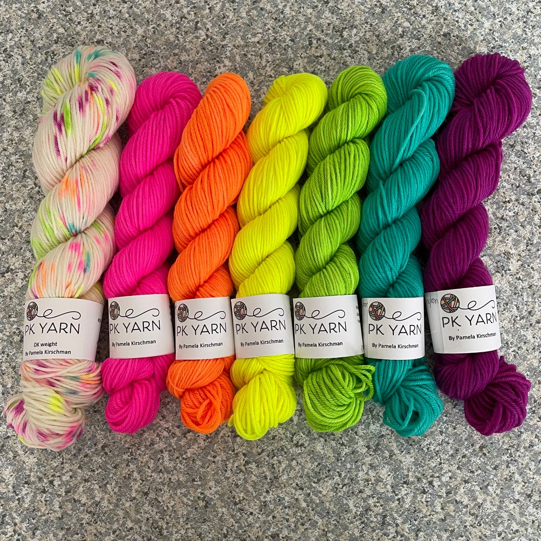 8 Bit Doodle Yarn Set, Hand Dyed DK Weight Yarn, Superwash Merino Wool ...