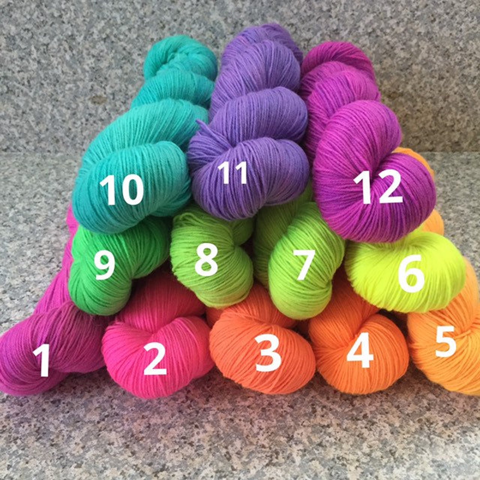 Neon Sock Yarn, Fluorescent Yarn, Fingering Weight, A Rainbow of Color ...