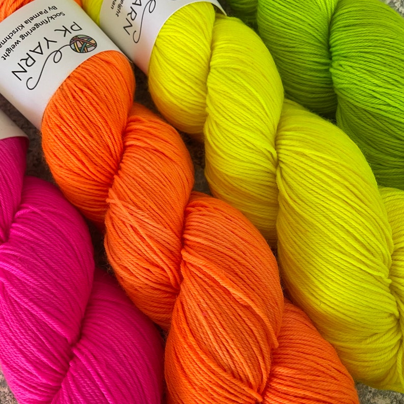 Fluorescent Sock Yarn Set, Westknits MKAL, Hand Dyed Merino Nylon Blend ...