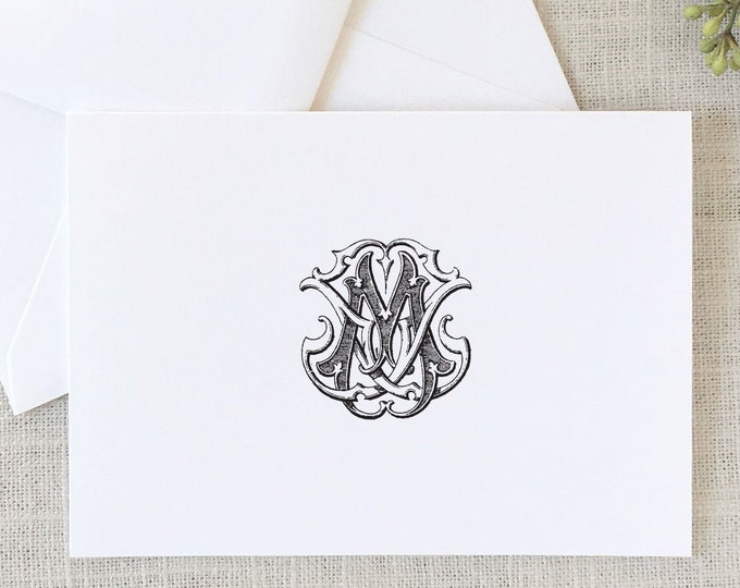 JM Interlocking Monogram Folded Note Cards, Wedding Stationery, 2 ...