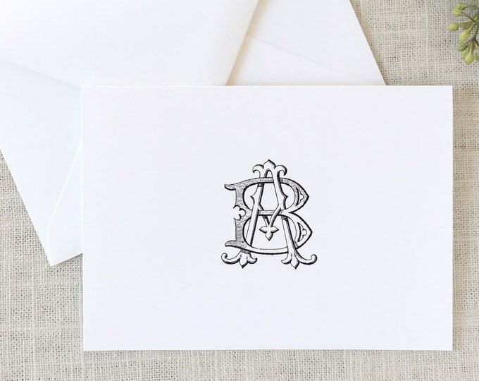 AB Interlocking Monogram Folded Note Cards, Wedding Stationery, 2 ...