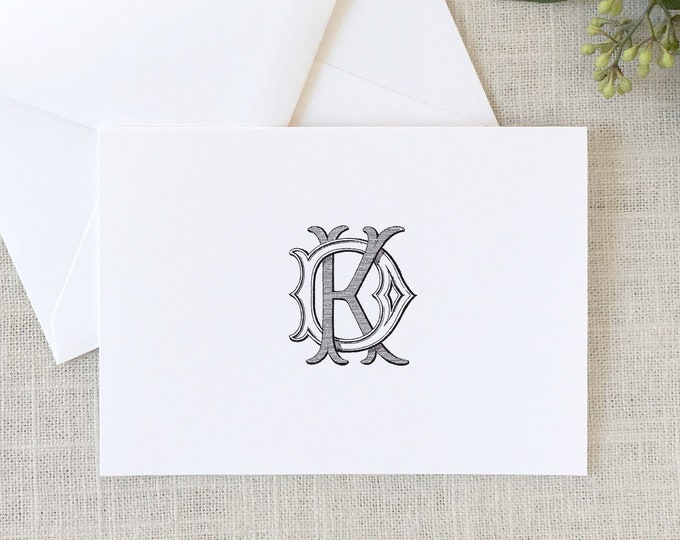 DK Interlocking Monogram Folded Note Cards, Wedding Stationery, 2 ...