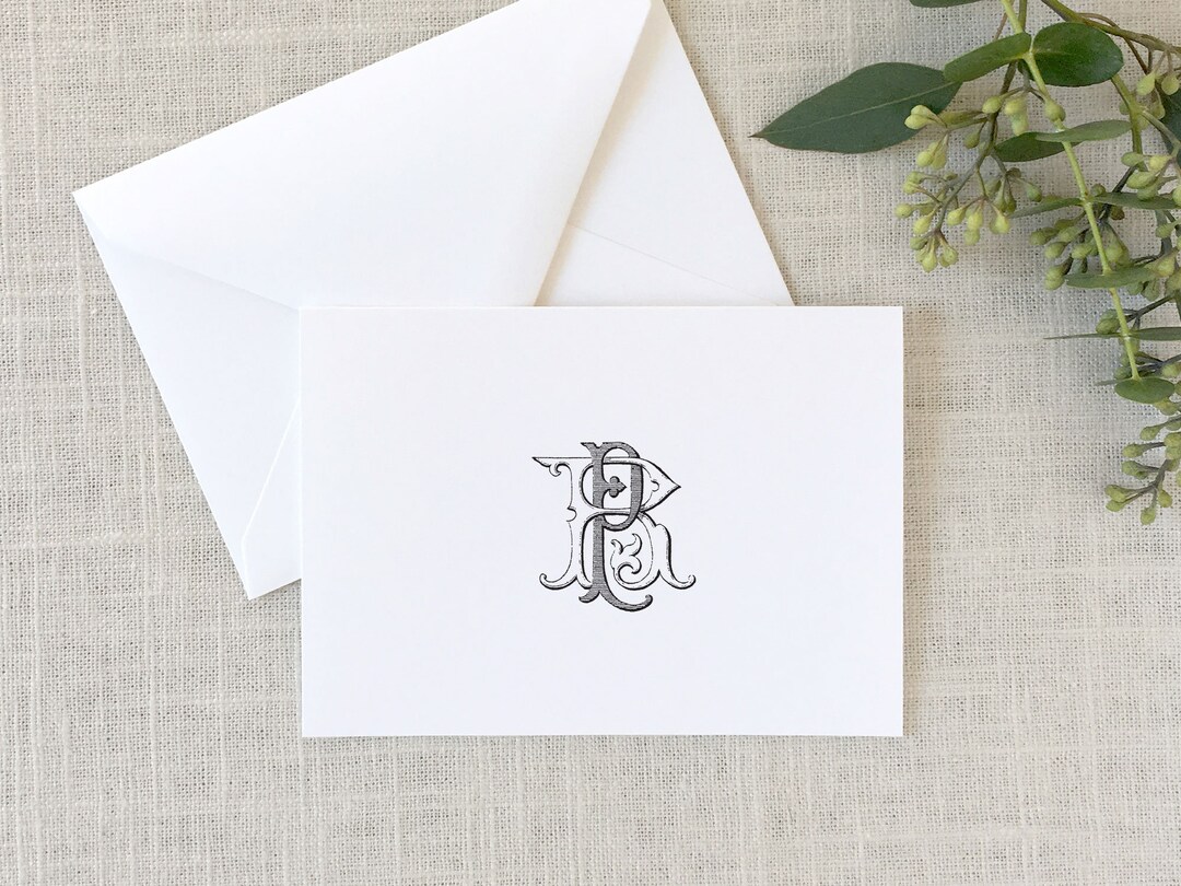 PR Interlocking Monogram Folded Note Cards, Wedding Stationery, 2 ...